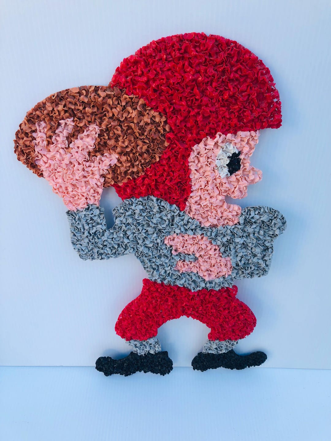 Vintage Melted Popcorn Plastic Football Player in Red & Gray Uniform ...