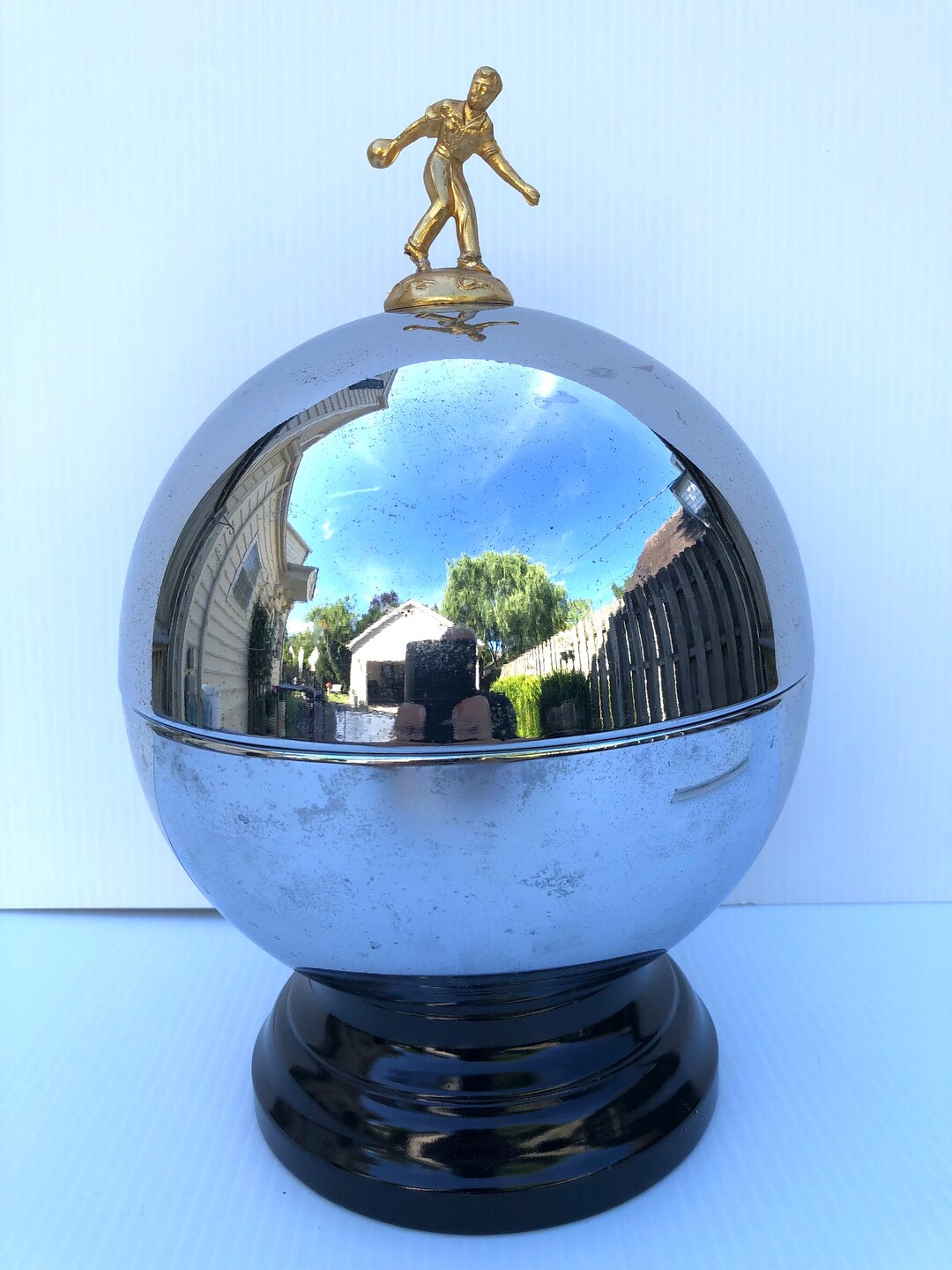 Vintage, 1950's, Retro Chrome Bowling Trophy With Covered Liquor ...