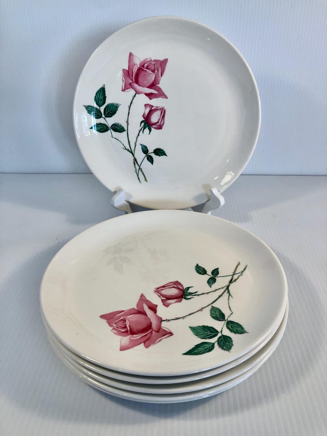 Vintage Pink Rose Dinner Plates, Set of 6, Canonsburg Pottery, Bermuda ...