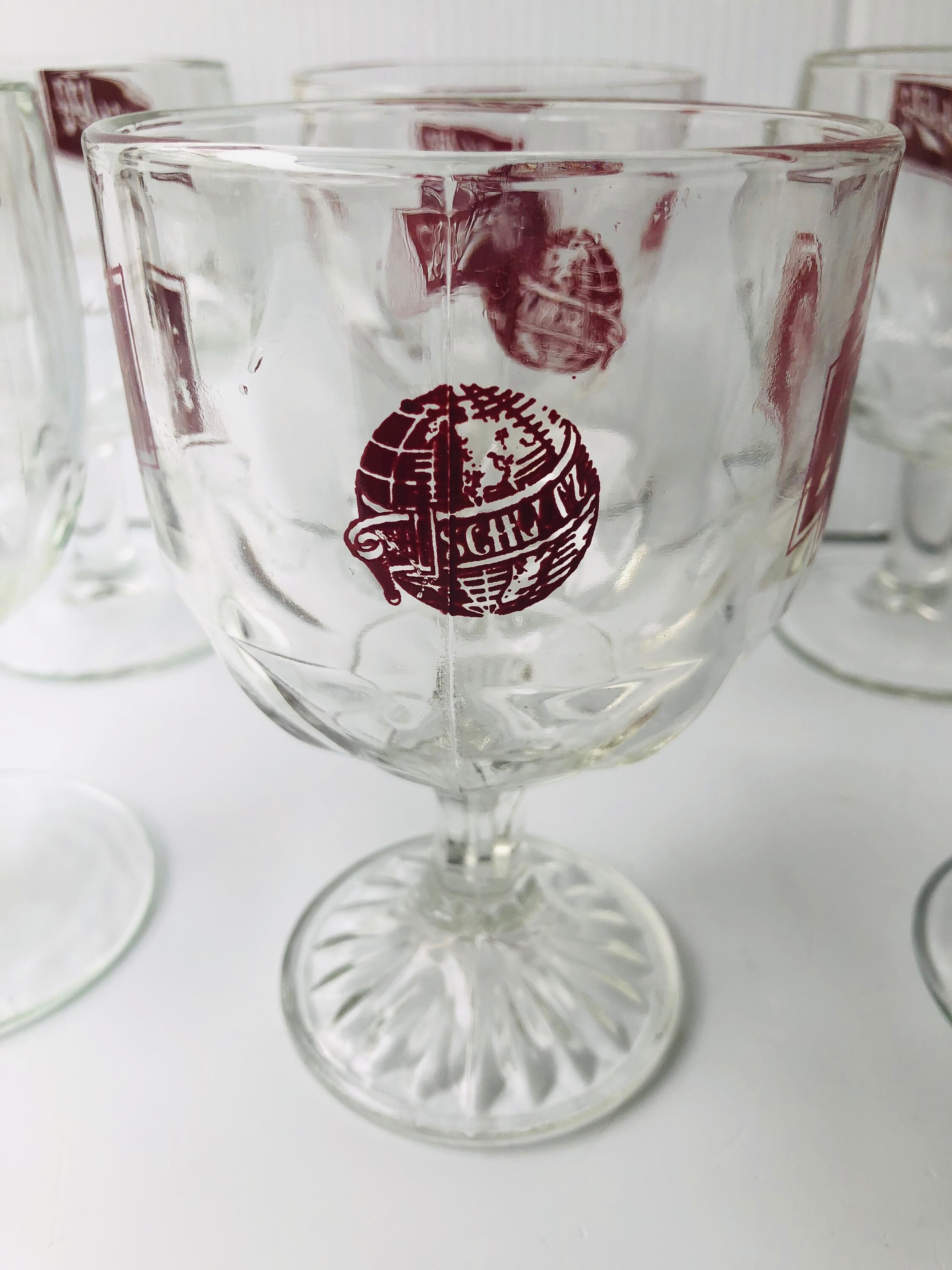 Vintage Schlitz Beer Goblets With Thumbprint Glass, Pedestal Beer ...