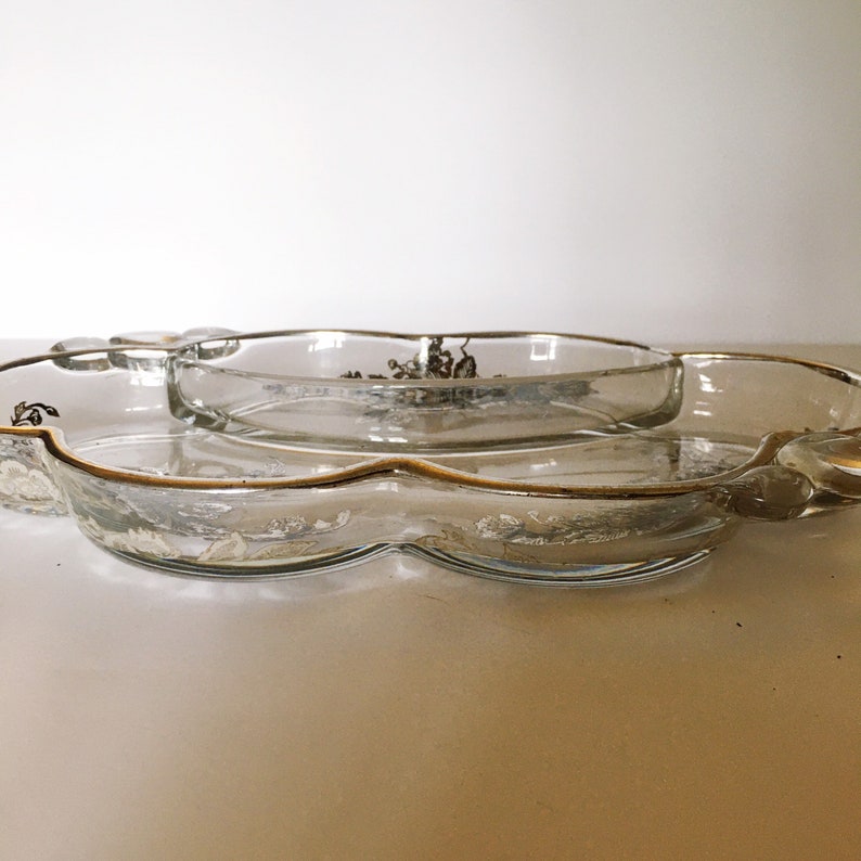 VINTAGE Glass Snack Set/display Tray With Silver Floral | Etsy