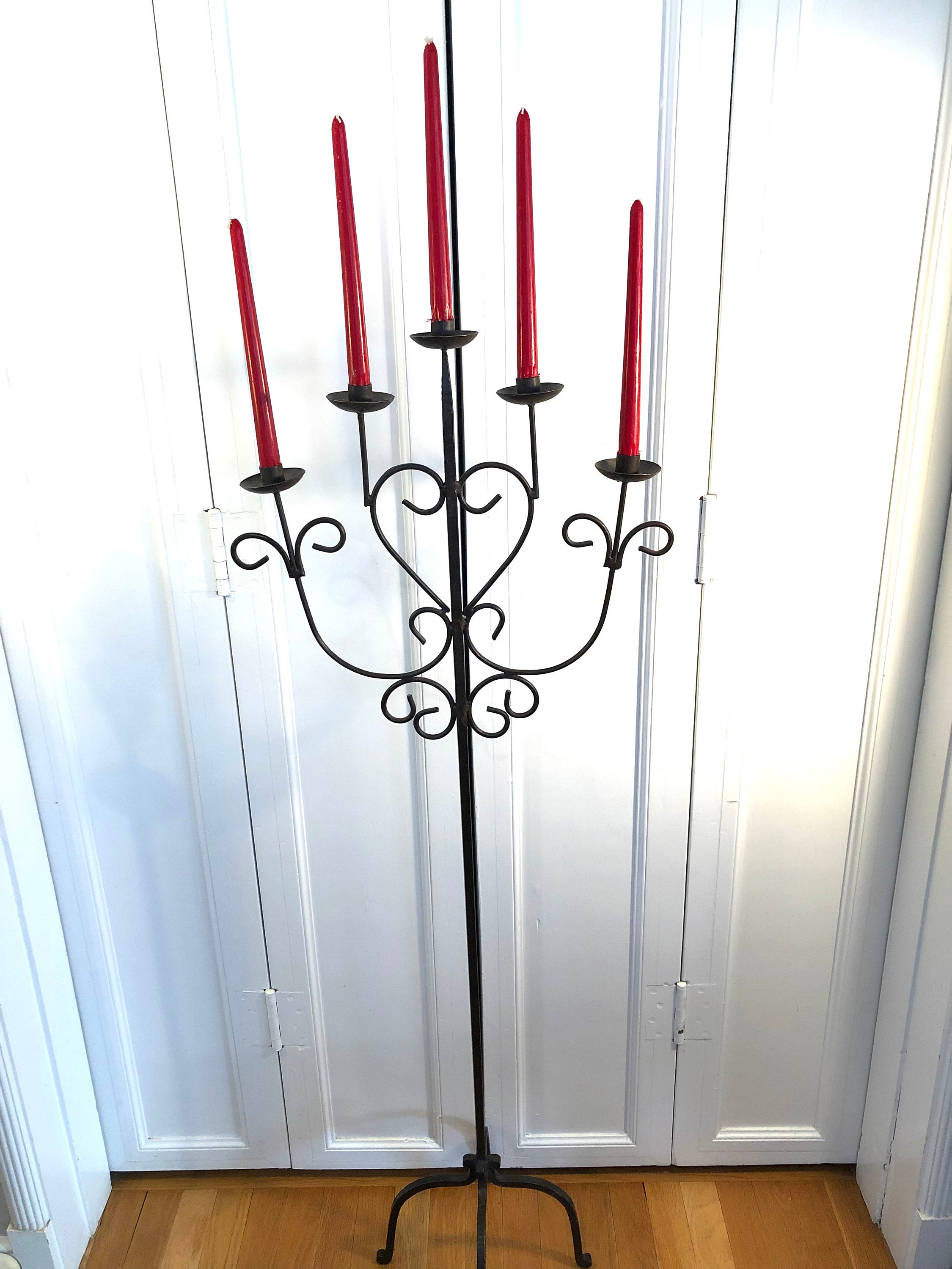 Vintage Wrought Iron Floor Candelabra Stands Tall