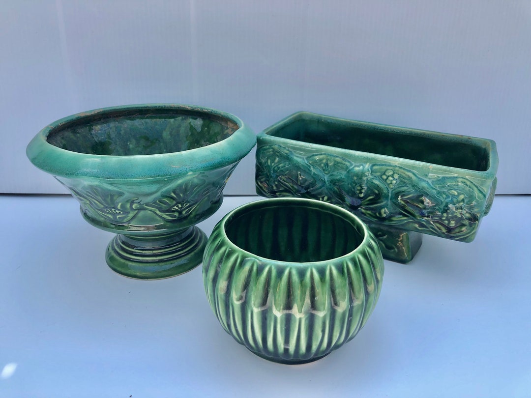 Vintage Green & Green Drip Ohio Pottery Planters, Each Sold Separately ...