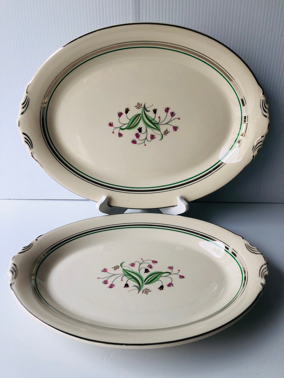 Vintage Pink & Green Floral China Platters, Set of 2 Old Ivory Corabel ...