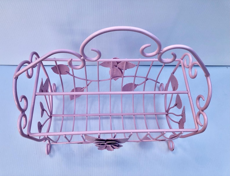 Vintage Pink Metal Floral Magazine Rack, Shabby Chic Decor - Etsy