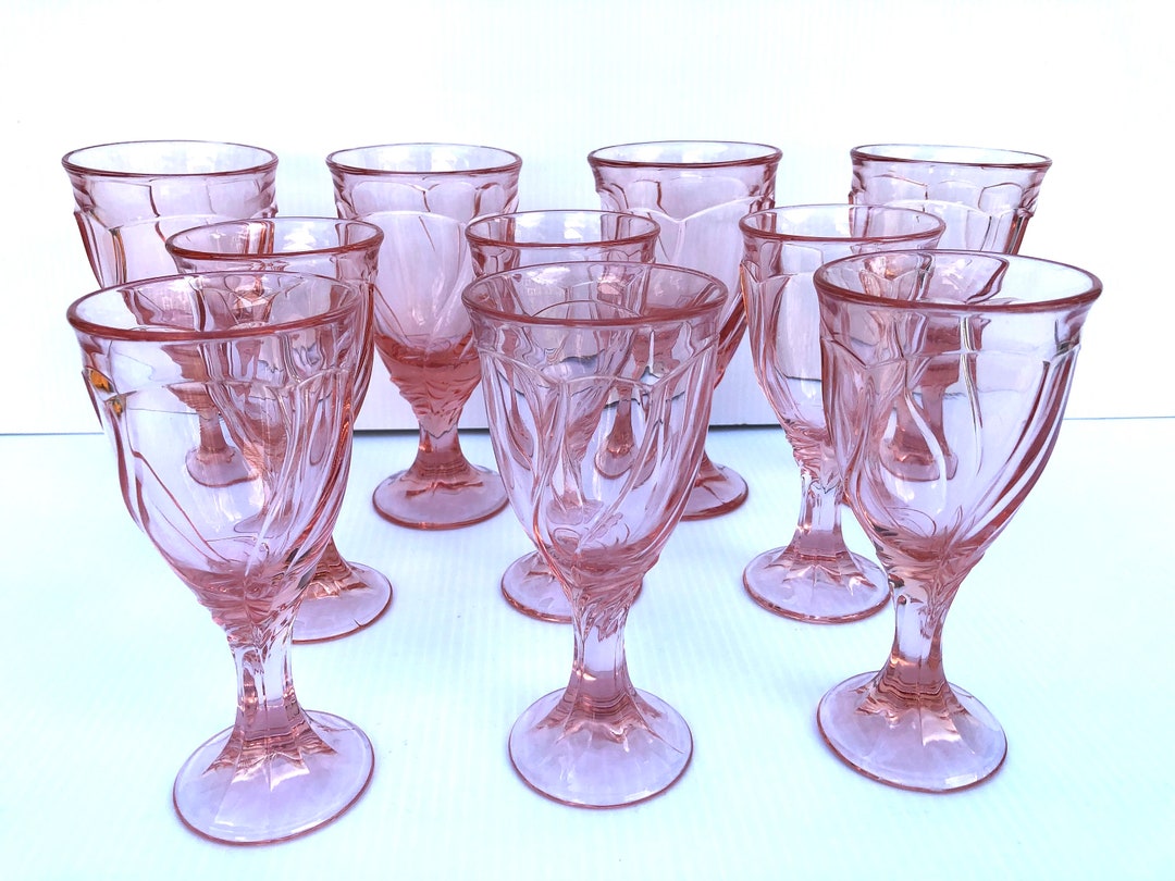 Vintage Pink Glass Goblets, Set of 10 Noritake Sweet Swirl Pink ...