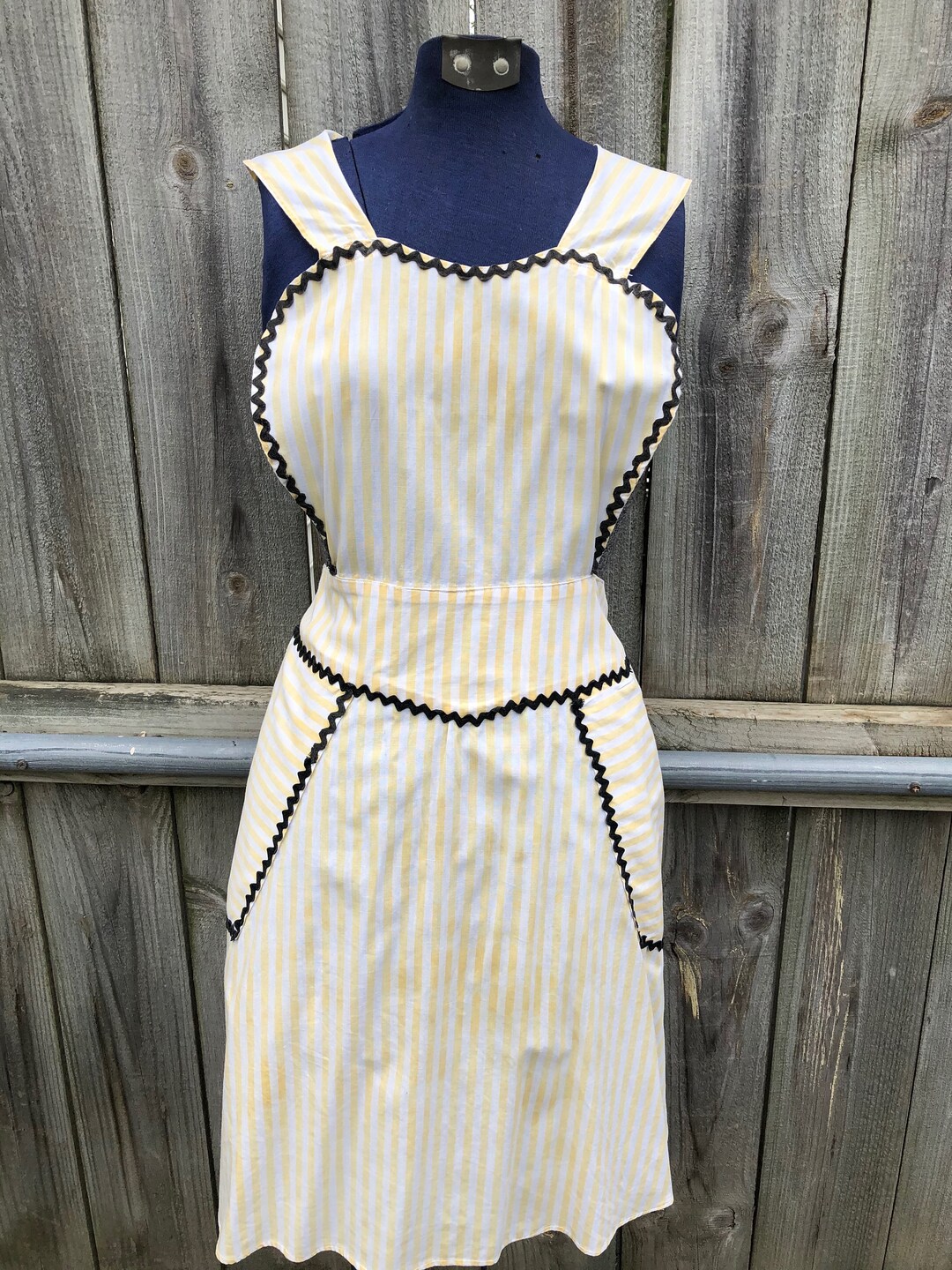 Vintage Full Apron Adorable Yellow and White Stripe Cotton - Etsy