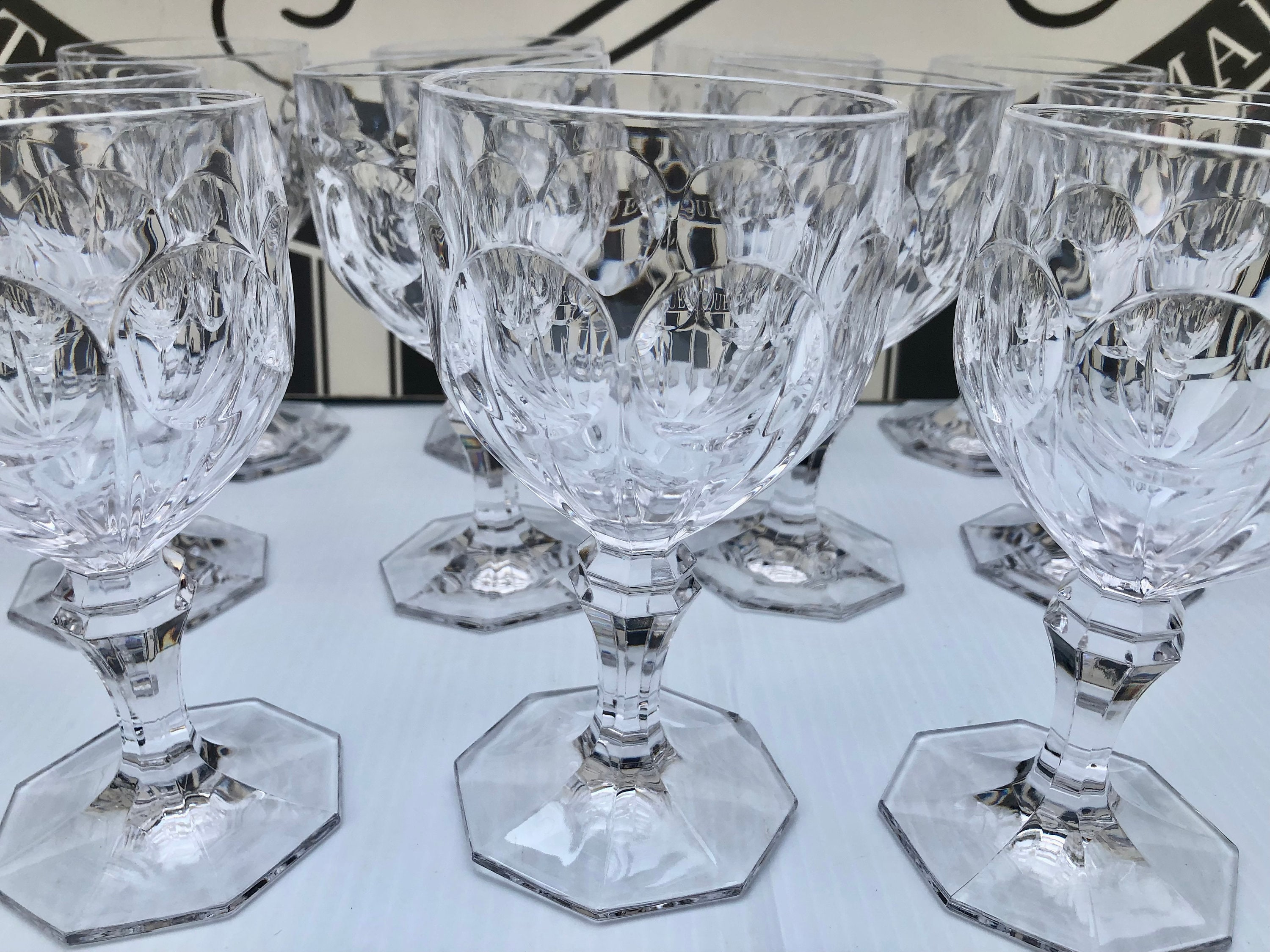 Vintage Clear Glass Goblets With Indented Circles & Octagon Bases ...