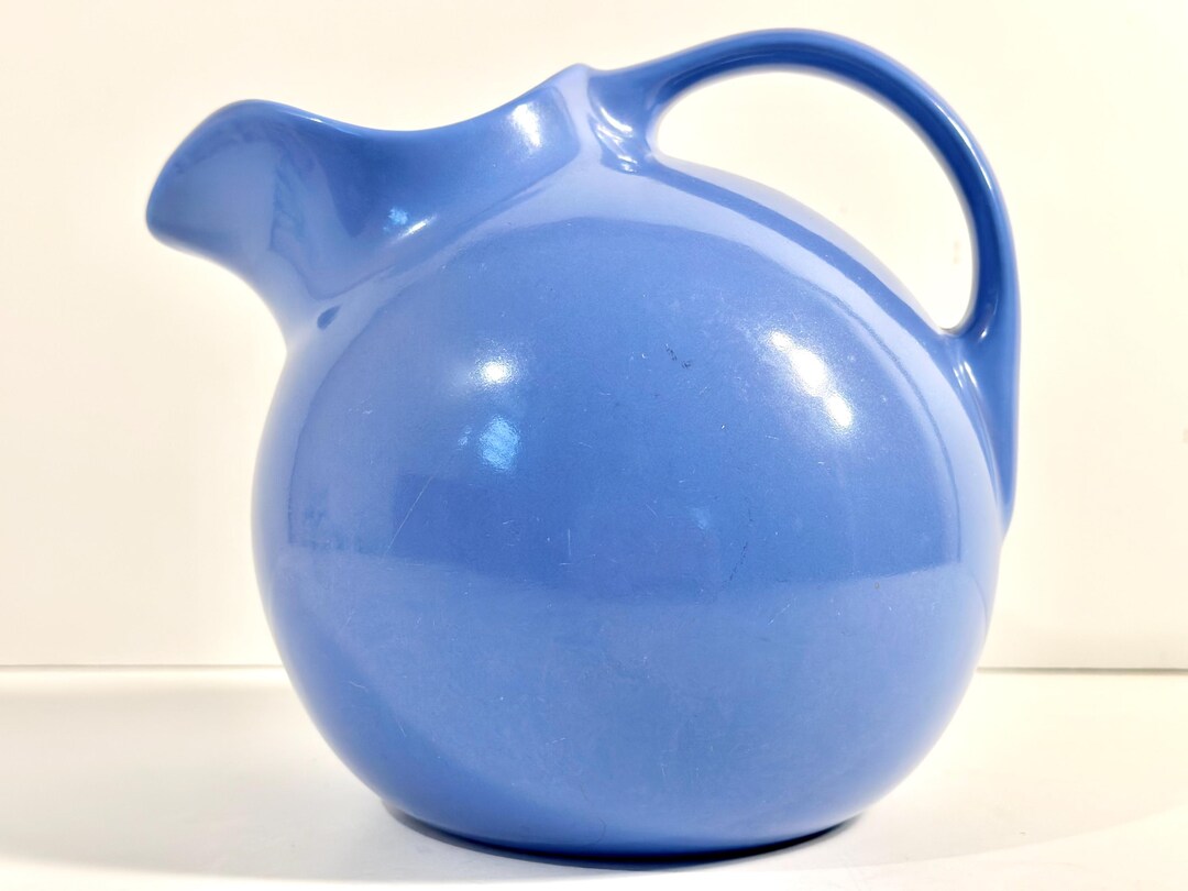 Vintage 1950s Hall Pottery Pitcher, Cornflower Blue, Stoneware Ball ...