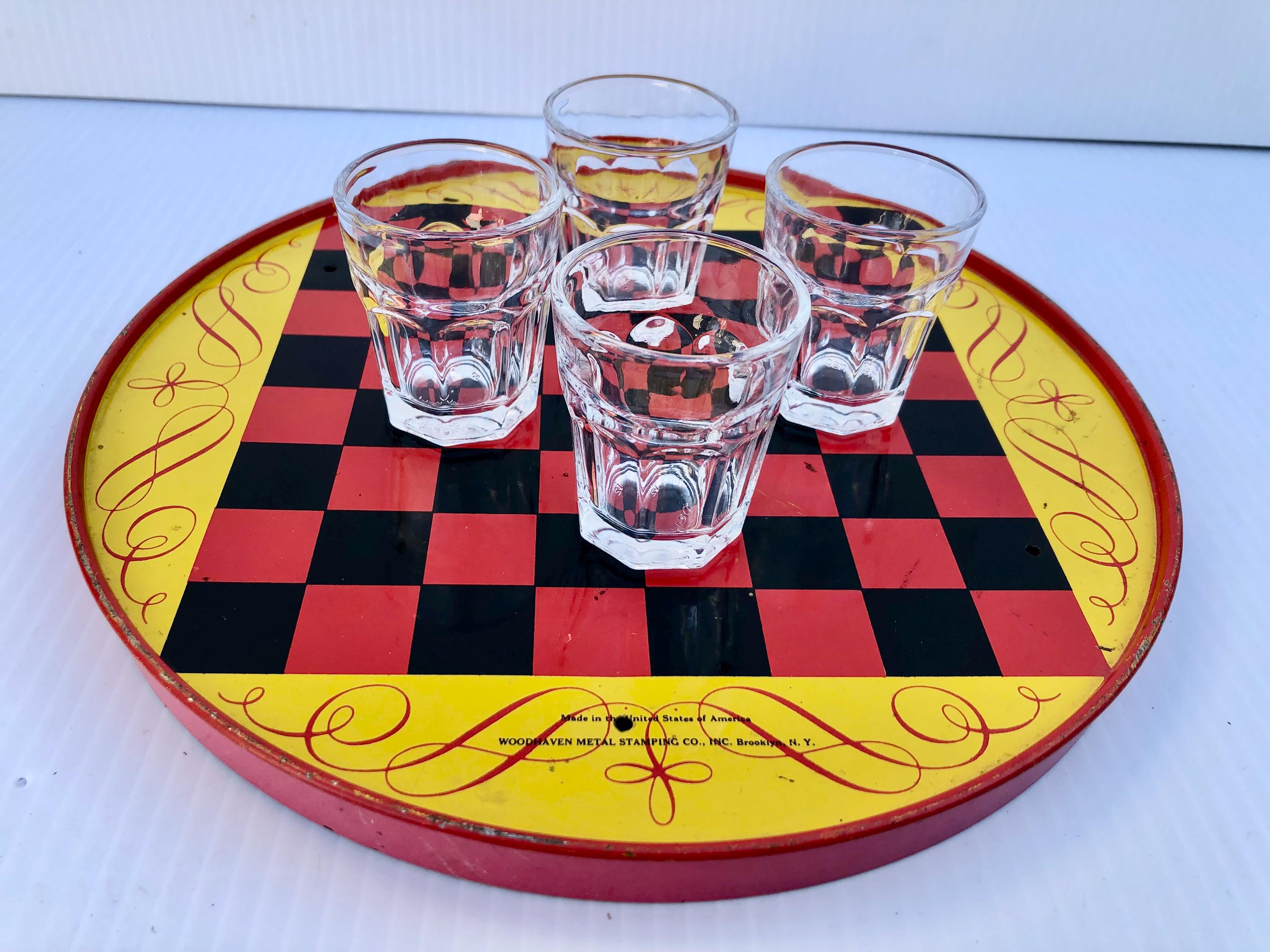 Vintage Metal Chinese Checkers Game Set, Double Sided Board & Shot ...