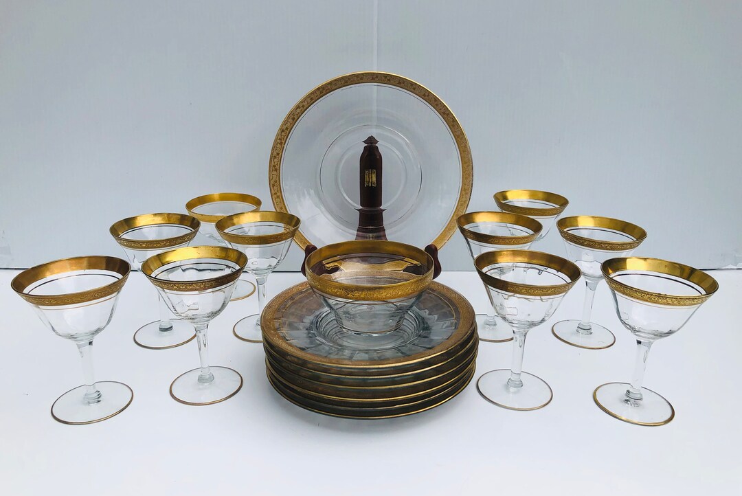 Antique Tiffin Franciscan Crystal, 22K Gold Floral Band Pattern, 25 ...