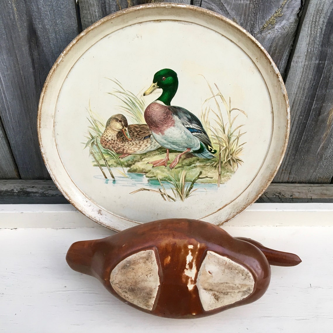 Vintage Duck Planter and Tray Rustic Brown Glazed Pottery - Etsy