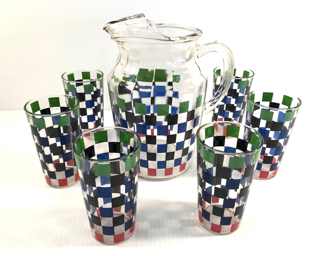 Vintage Glass Pitcher Beverage Set, Rare MCM Lemonade/ice Tea/cocktail ...