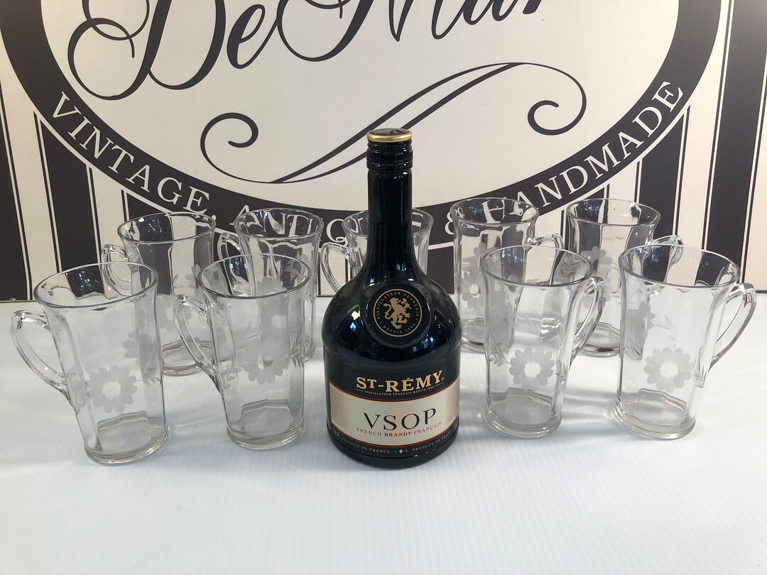 Vintage Hot Toddy/ Irish Coffee Glasses, Set of 9 Clear Etched Floral ...