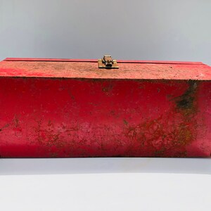 Vintage, Red, Rusty, Metal, Tool Box With Heavy, Metal Handle and Clasp ...
