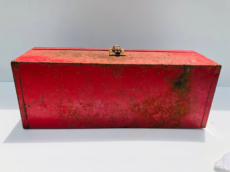 Vintage Red Rusty Metal Tool Box With Heavy Metal Handle - Etsy