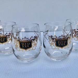 Vintage Bar Glasses, 6 VIP Stemless Wine Glasses, MCM Baroque Style ...