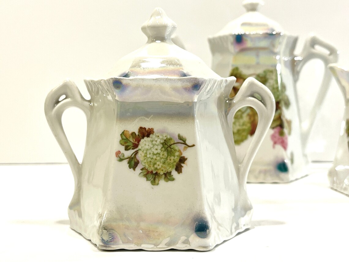 Gorgeous Antique German 1900s Lusterware 5-piece Teapot, Sugar and ...