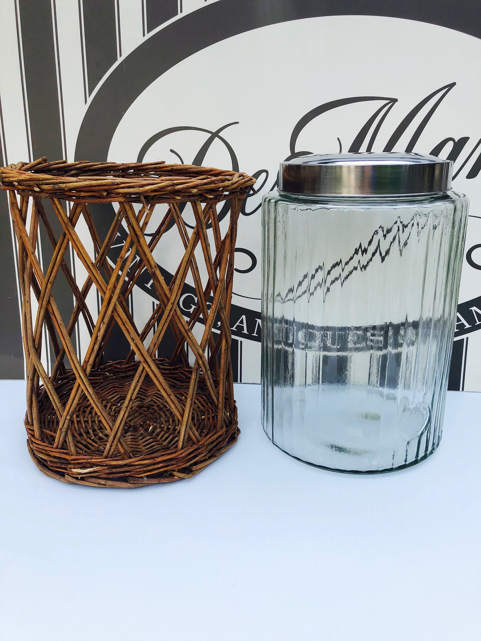 Vintage Heavy Glass Ribbed Large Jar With Aluminum Twist - Etsy