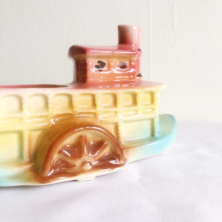 Vintage Riverboat Pottery Planter, Pastel Tugboat Decor, USA Pottery - Etsy