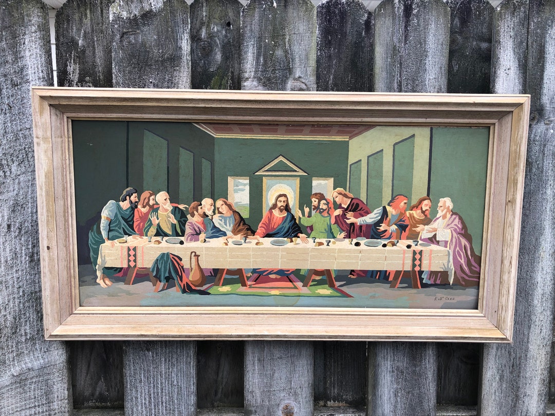 Vintage Large Framed Paint by Numbers "the Last Supper" Kitschy Art ...