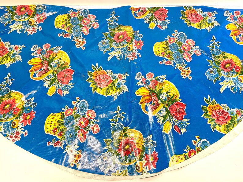 Vintage 1960s Oil Cloth Round Tablecloths, Marked Charoplex, Red ...