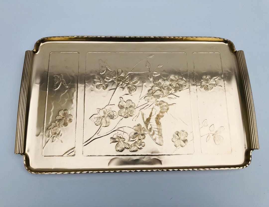 Vintage Arthur Armour Tray, Stunning Hammered Aluminum, Gold Wash ...