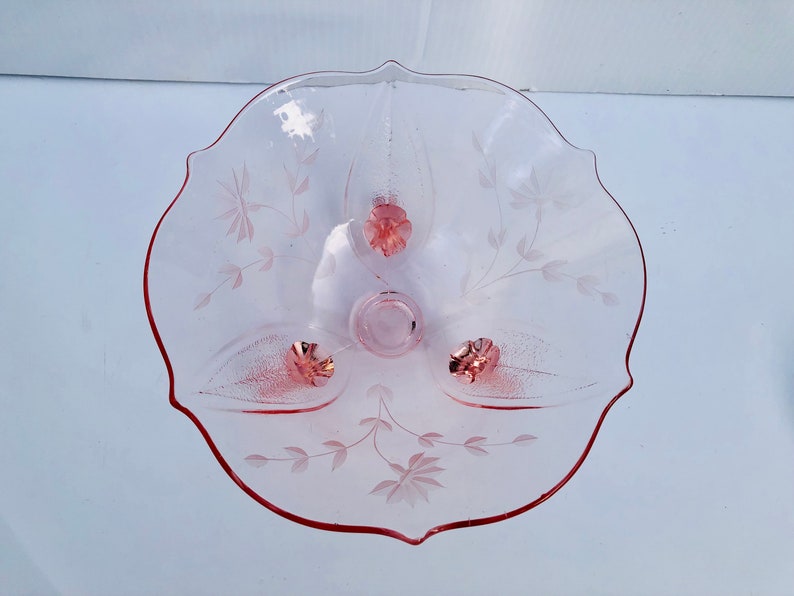 Antique Vintage Pink Depression Glass Bowl Needle Etch Etsy