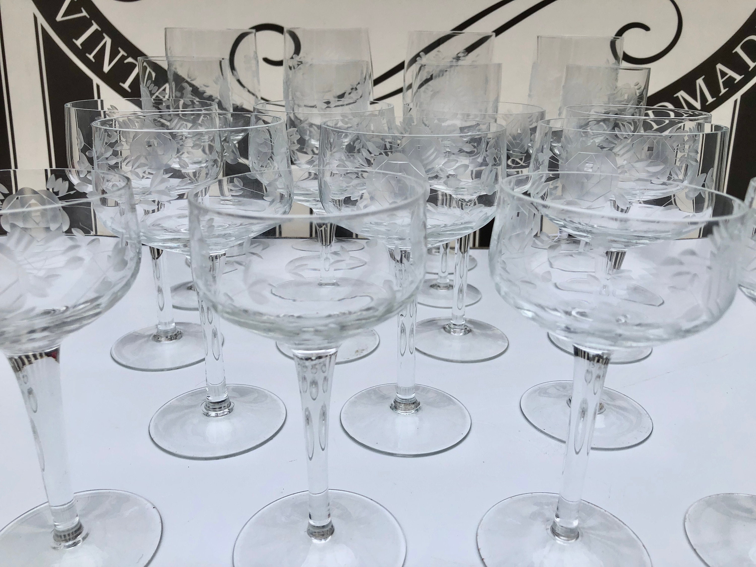 Vintage, Etched Rose Stemware, Exquisite Set, 19 Pieces, Includes Red ...
