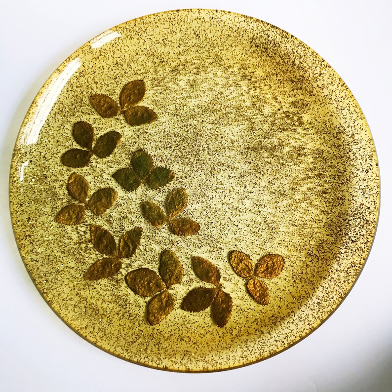 VINTAGE Lucite Round Amber Serving Plate With Glitter & - Etsy