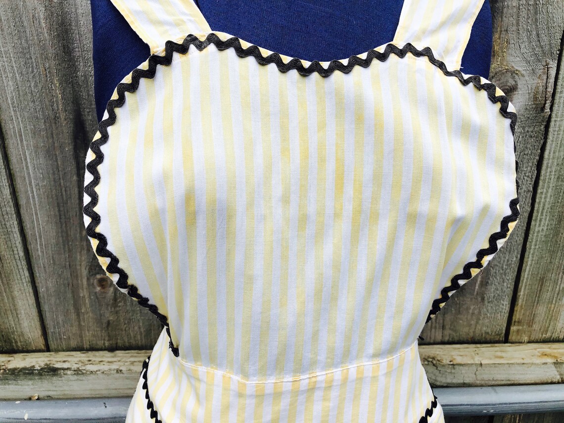 Vintage Full Apron Adorable Yellow and White Stripe Cotton | Etsy