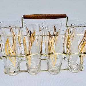 Vintage Highball Glasses in Caddy, 9 Piece MCM Cocktail Set, Retro ...