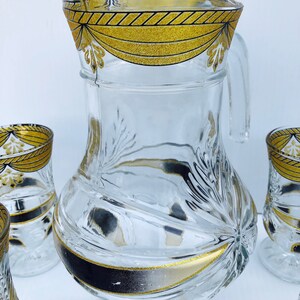 Vintage, American Pressed Glass, Cocktail Pitcher Set, Unique, Gold ...