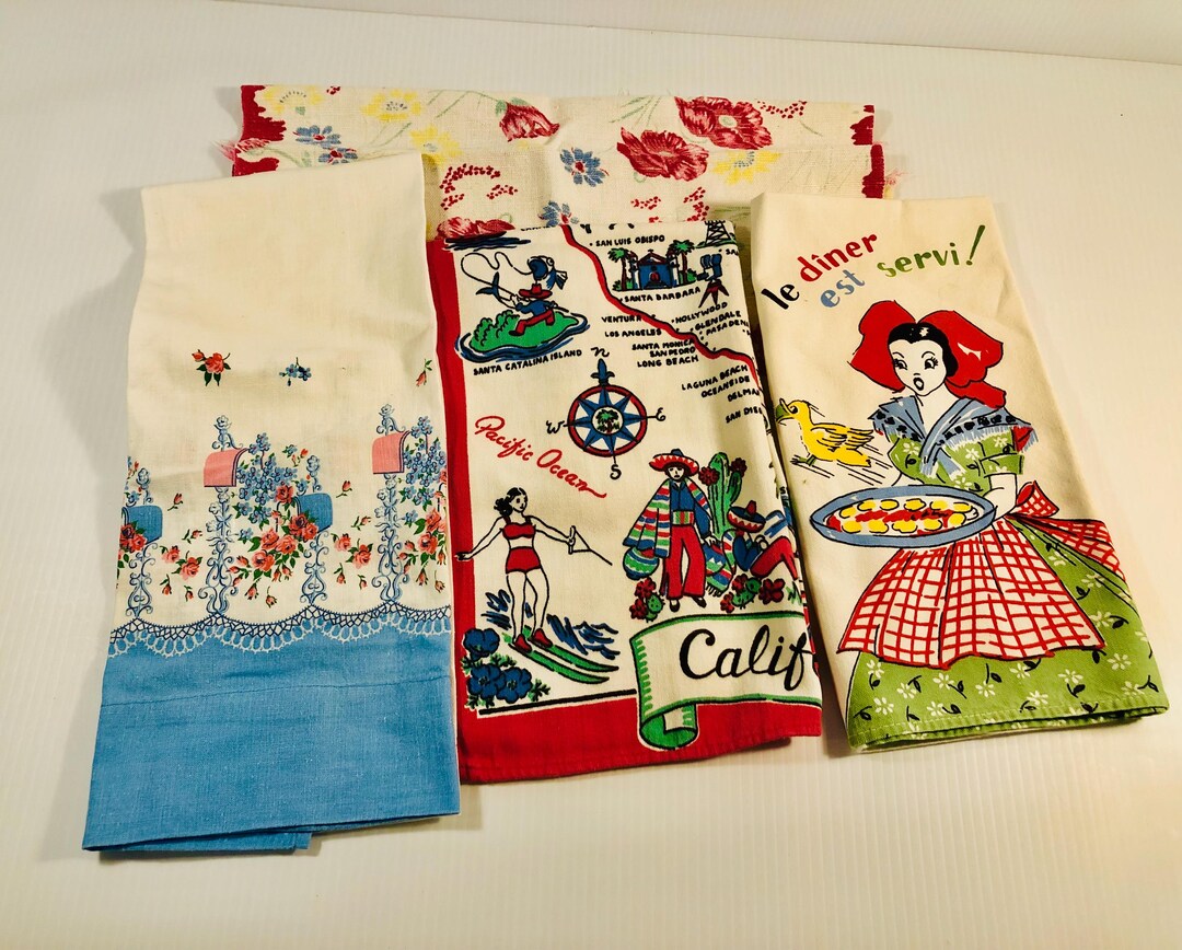 Vintage Tea Towels & Table Runner, Sold Separately, Vintage Linens ...