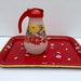 Vintage Floral Breakfast Set, Hand Painted Syrup Dispenser, Red Metal ...
