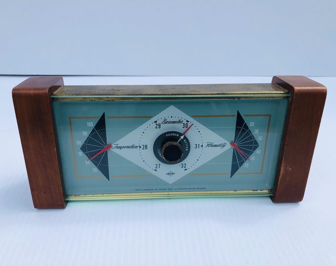 Vintage Swift & Anderson Weather Station, Wood and Metal Tabletop Retro ...