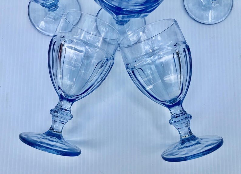 Vintage, Libbey Glass, Aqua Blue Goblets, Set of 6, Gibraltar Wine ...