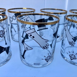 Vintage Rocks Glasses, Rare Prisma Japan Lowballs, Clear With Gold Band ...