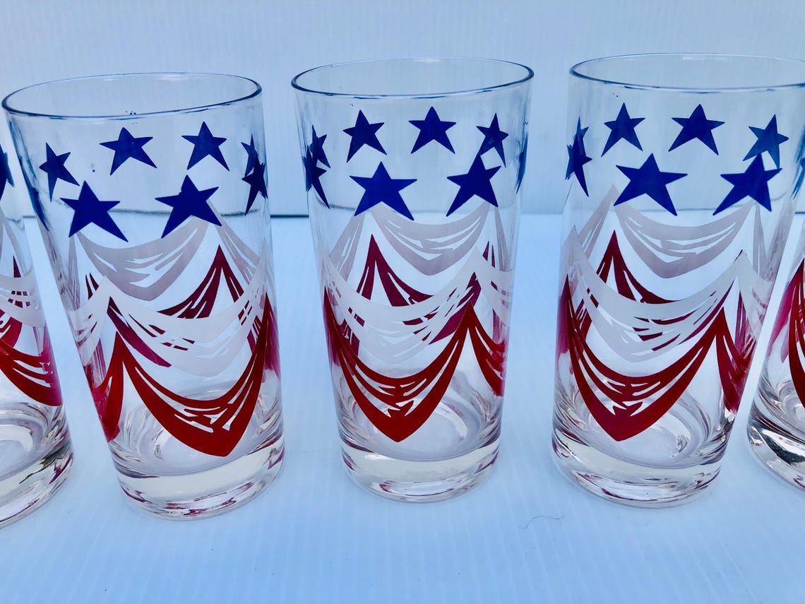 Vintage Federal Glass Spirit of 76 Bar Set, Americana July 4th MCM ...