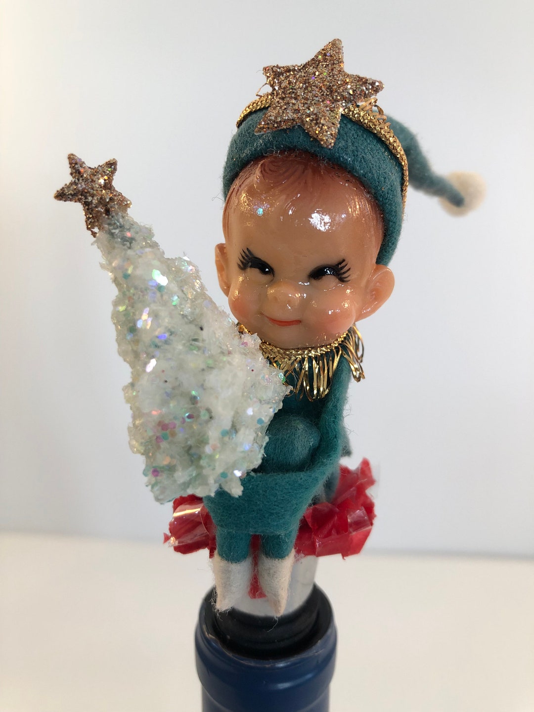 Vintage NAPCO Elf Knee Hugger Wine Bottle Topper/stopper, Christmas Elf ...