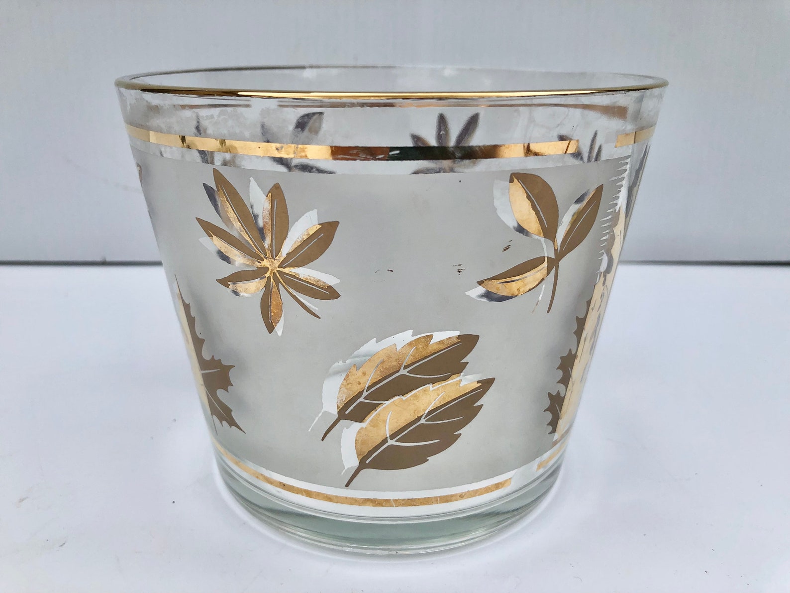 Vintage Frosted & 22K Gold Leave, Libbey Glass, 5 Piece Cocktail Set ...