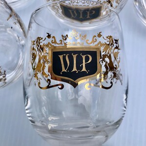 Vintage Bar Glasses, 6 VIP Stemless Wine Glasses, MCM Baroque Style ...