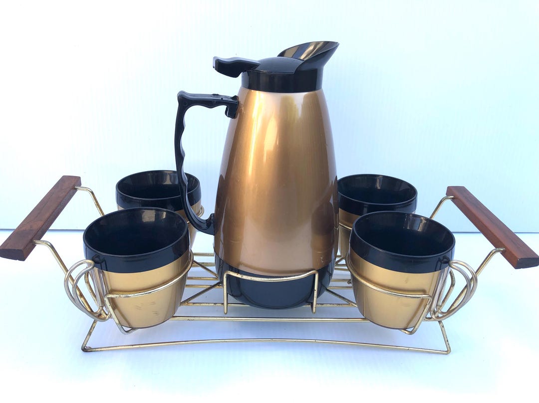 Vintage Thermo-serv Gold & Black Coffee Set, MCM Carafe and Mugs - Etsy