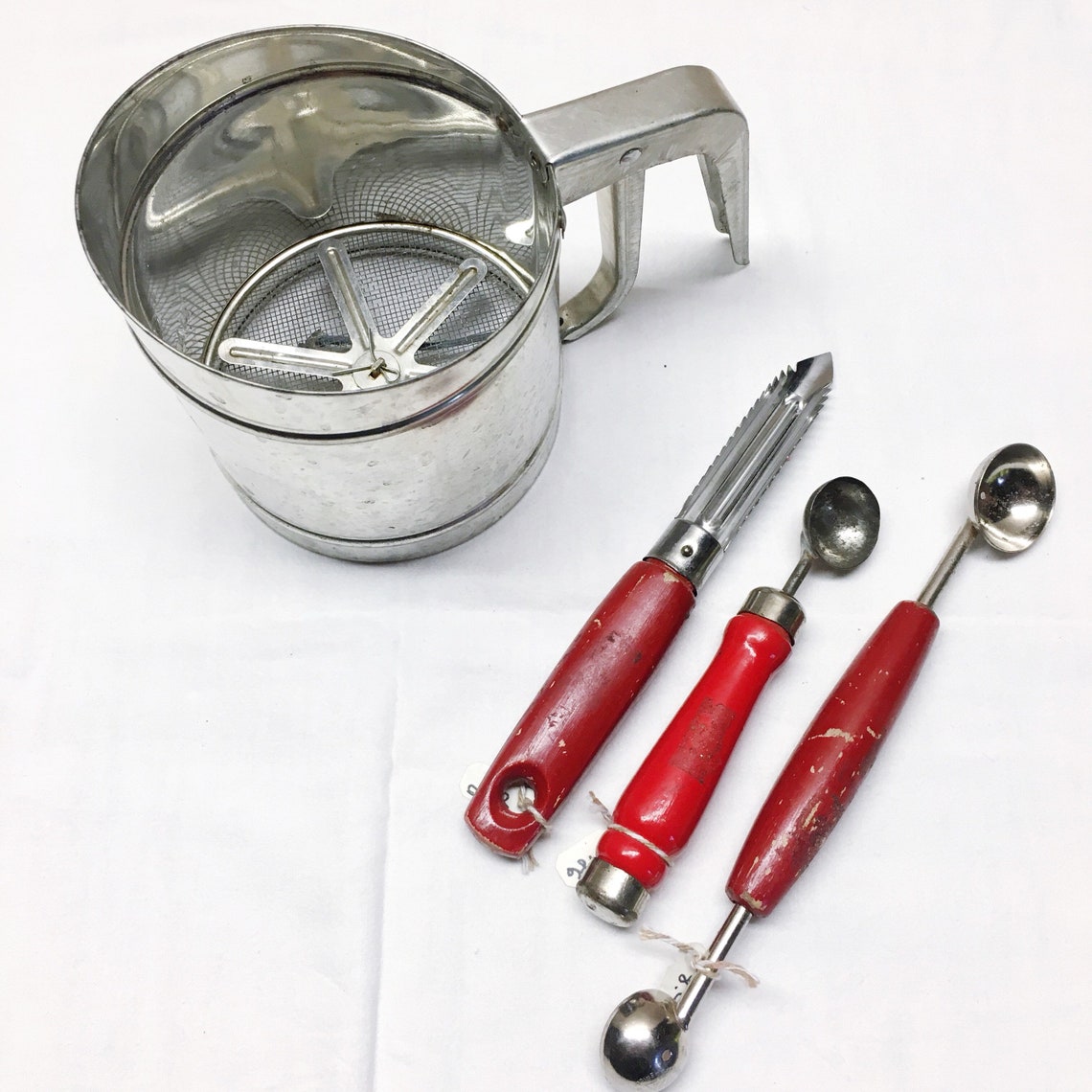 ANTIQUE Foley USA Sifter & Wooden Kitchen Tool Set | Etsy