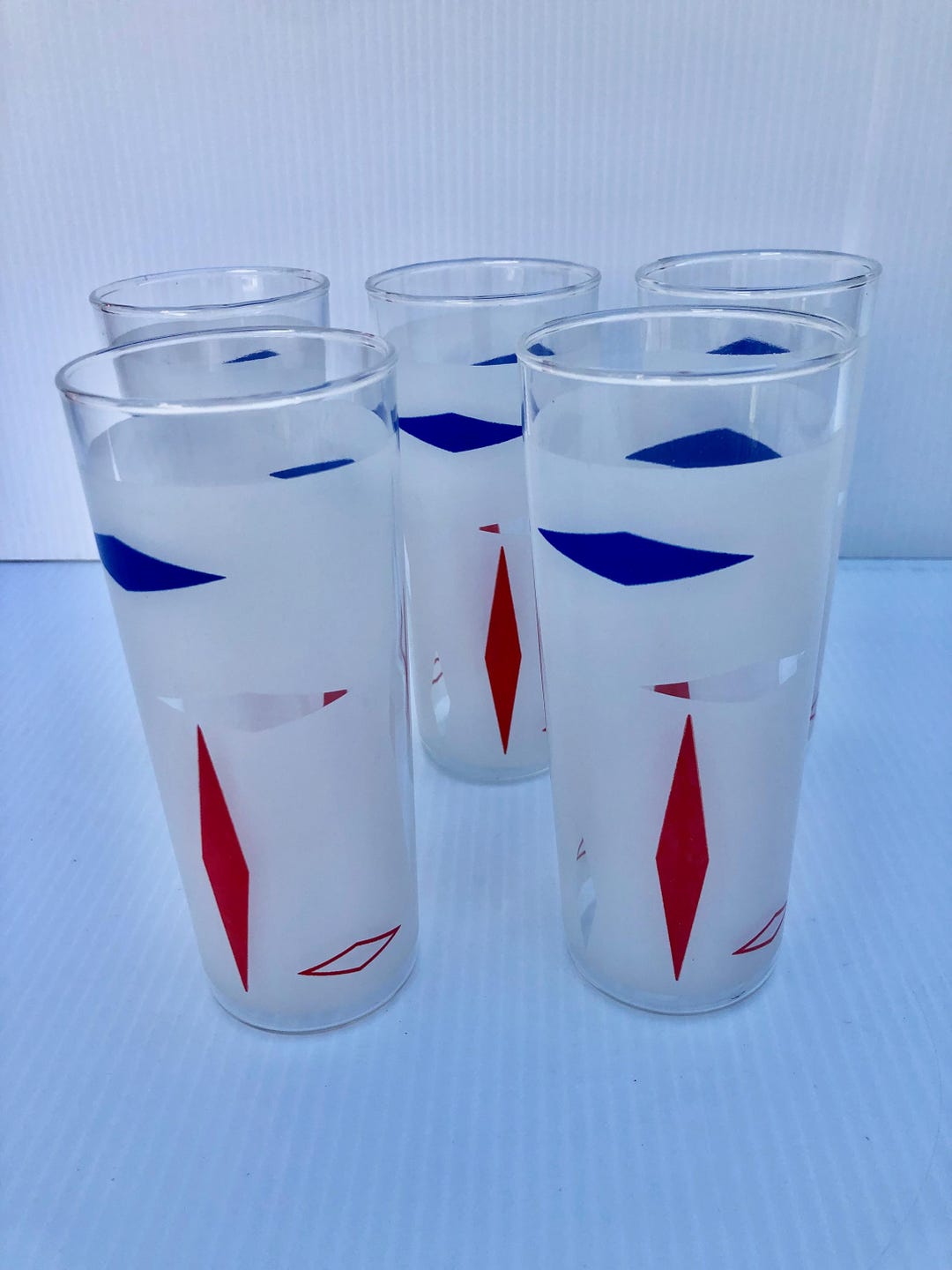 Vintage Collin Glasses, Set of 5 MCM Frosted Drinking Glasses, Atomic ...