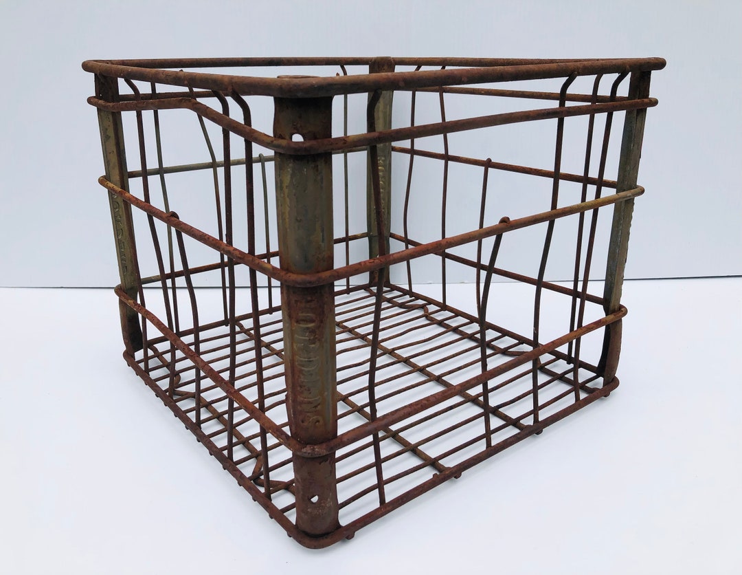 Vintage Metal Bordens Milk Crate, Heavy Rusty Steel Milk Crate ...