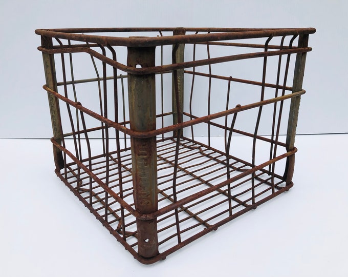Vintage Metal Bordens Milk Crate, Heavy Rusty Steel Milk Crate ...