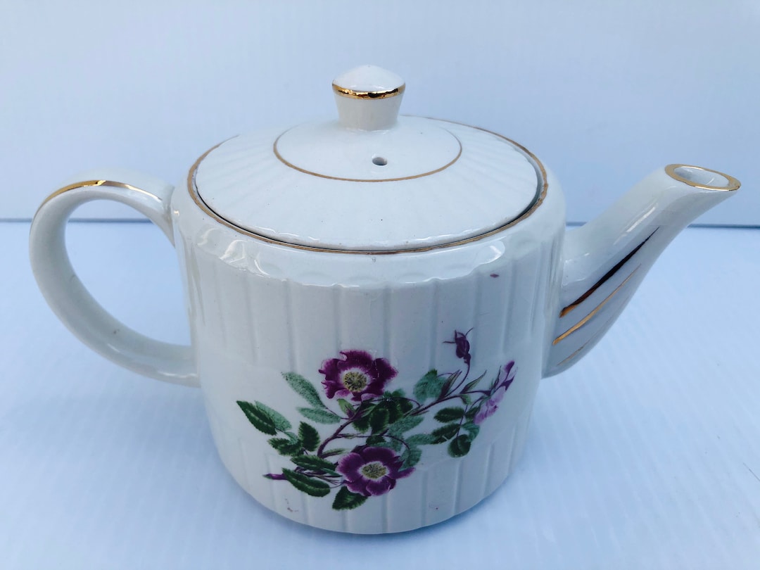 Vintage, English Floral, Teapot, Ellgreave, Genuine Ironstone, Wood and ...