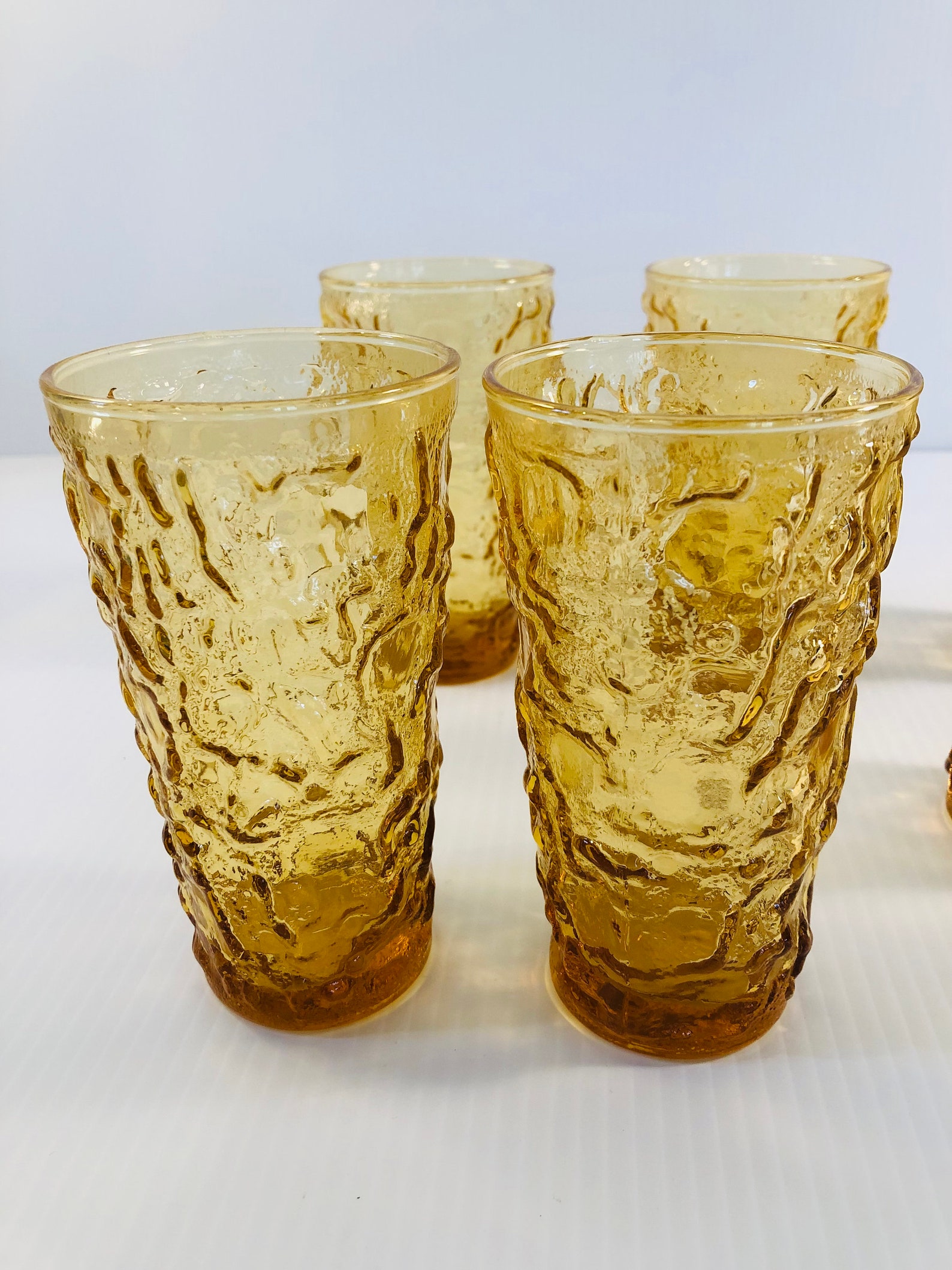 Vintage Crinkle Glass Pitcher Beverage Set, 7 Piece Anchor Hocking ...