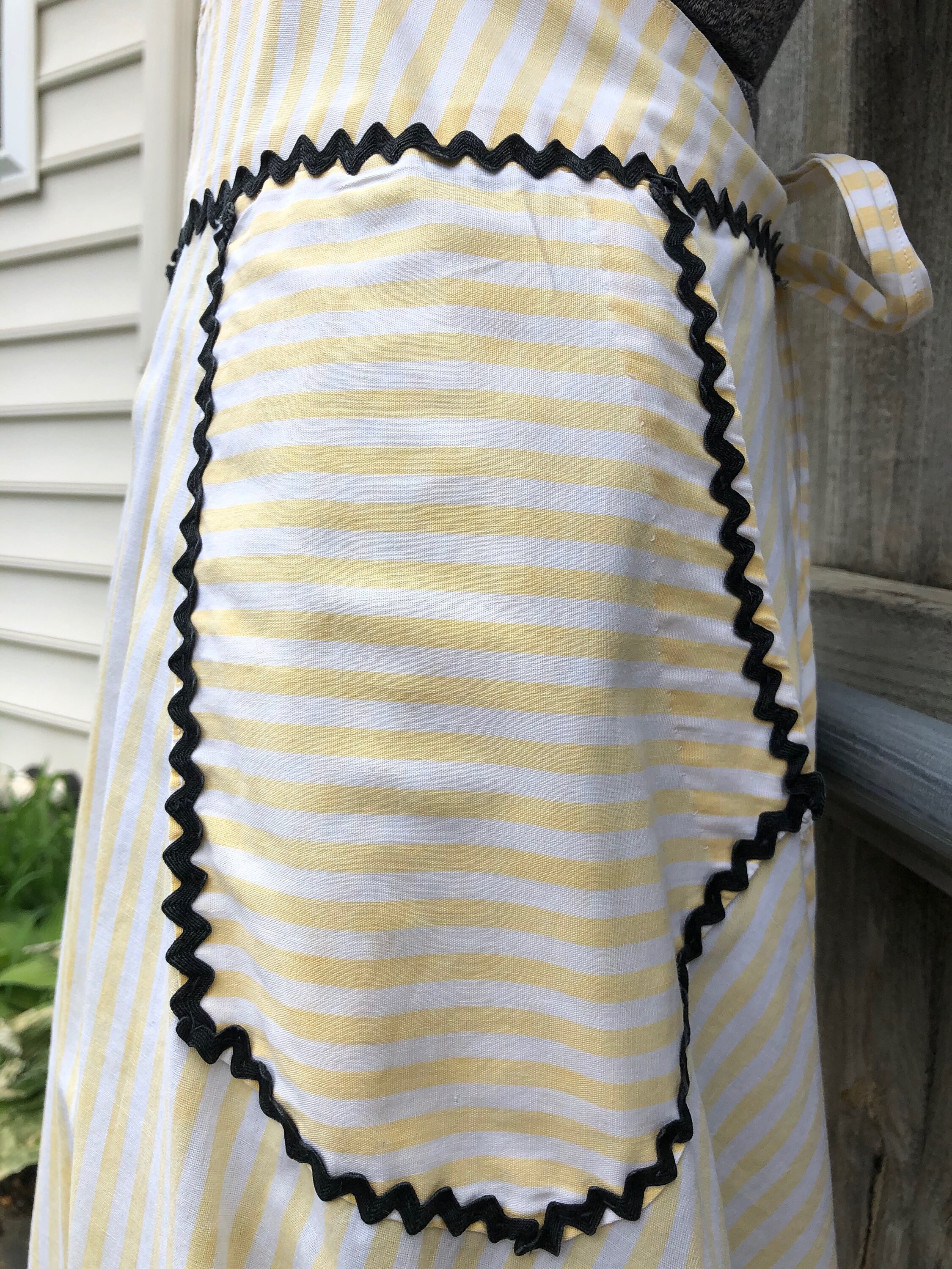 Vintage Full Apron Adorable Yellow and White Stripe Cotton | Etsy